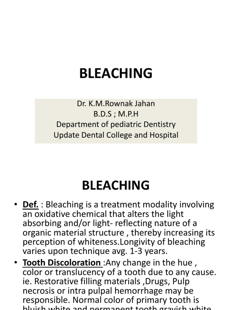 Bleaching Of Teeth Pdf Tooth Enamel Hydrogen Peroxide
