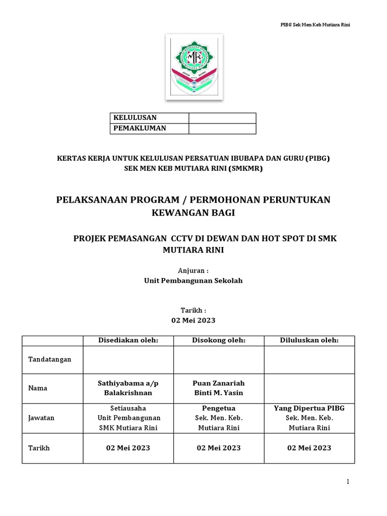 Permohonan Pemasangan CCTV di SMKMR | PDF