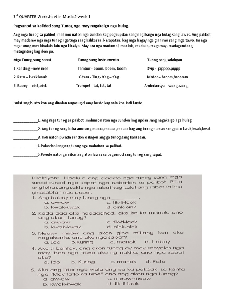 3rd QUARTER Worksheet in Music 2 Week 1 | PDF