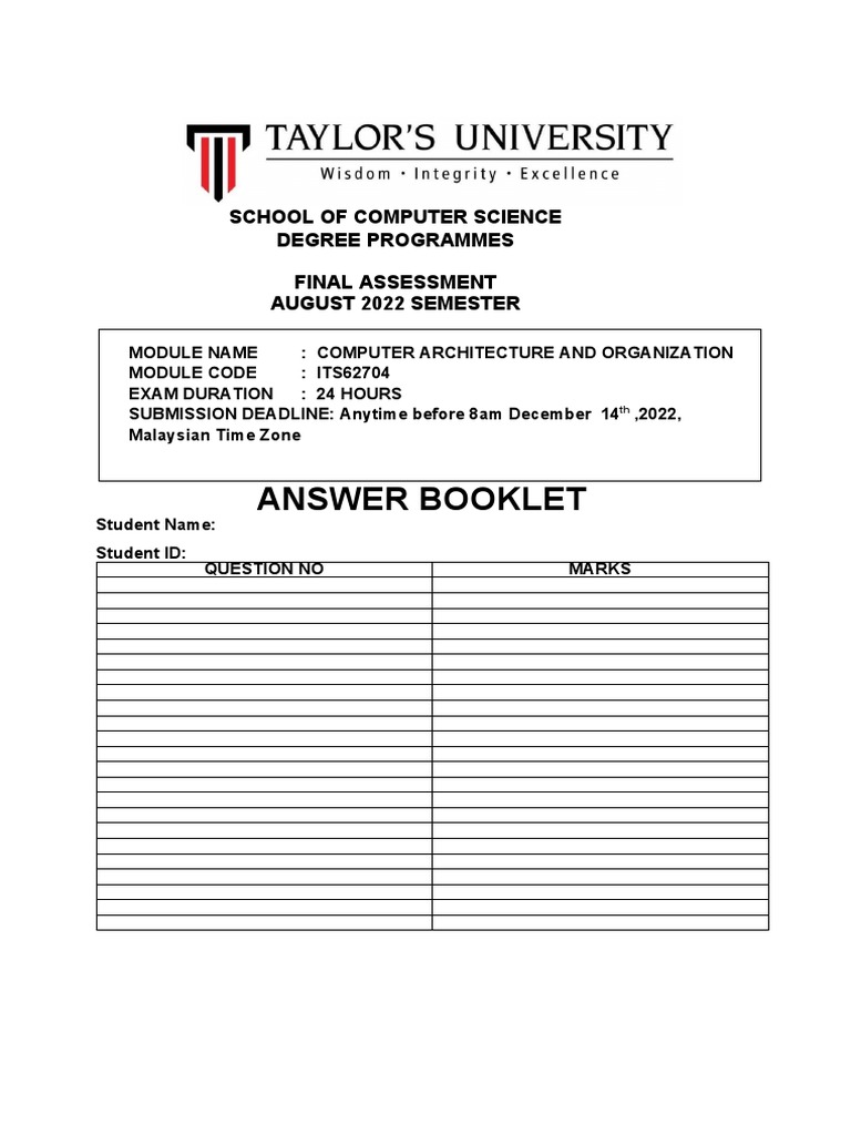 Degree Answer Booklet: ITS62704 | PDF