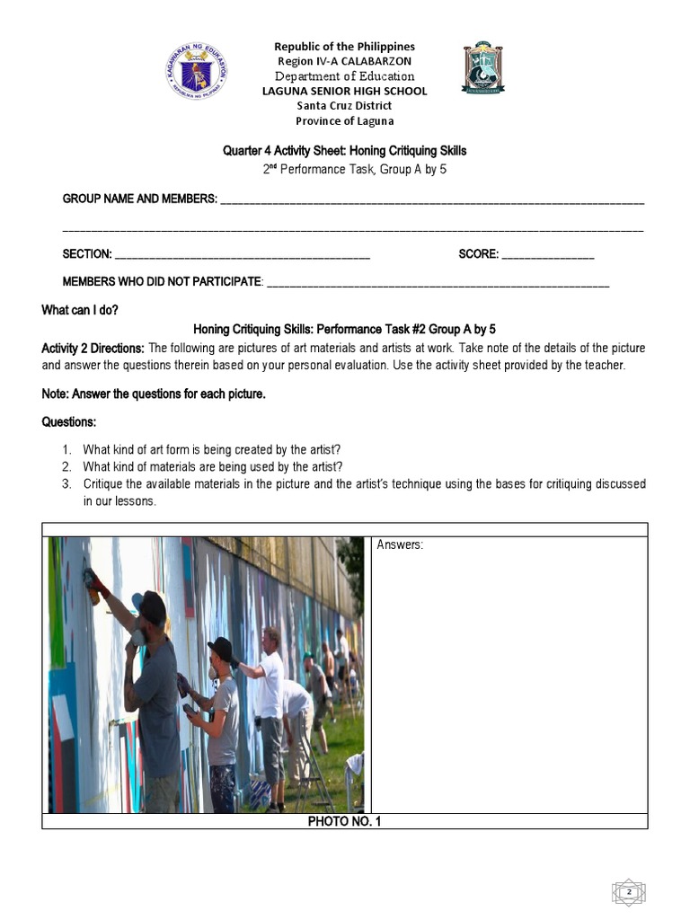 CPAR - Q4 - Week 2 - Honing Critiquing Skills Activity Sheet | PDF ...