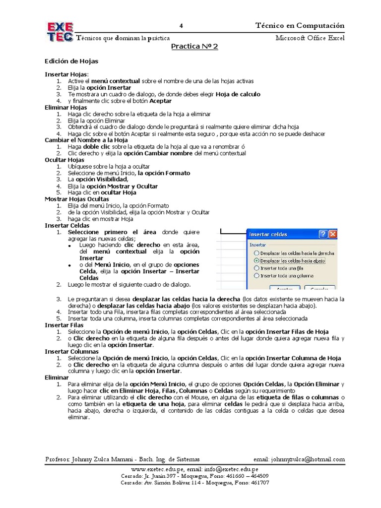 Practica 2 Edicion Filas - Columnas, Formulas | Descargar gratis PDF | Microsoft Excel | Hoja de ...