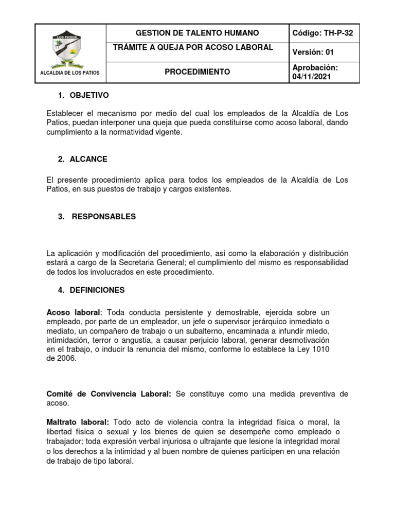 TH-P-32 Trámite A Queja Por Acoso Laboral | PDF | Agresión