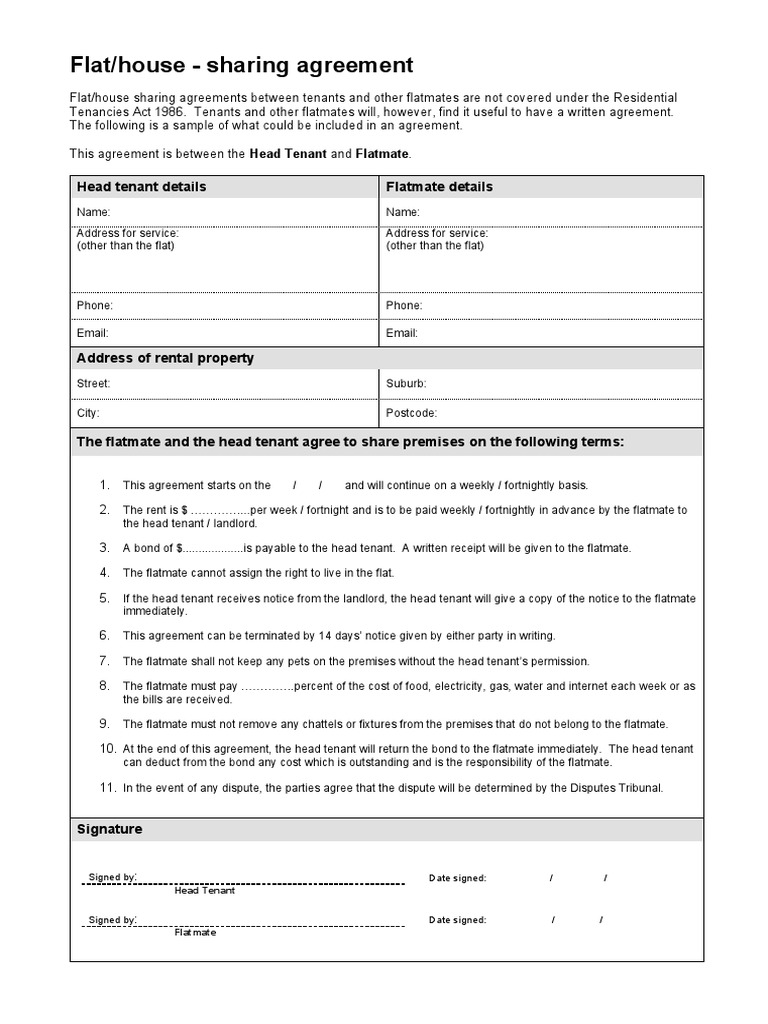 Flatmate Sharing Agreement Template | PDF | Leasehold Estate | Landlord