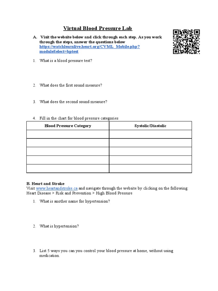 Virtual Blood Pressure Lab | PDF