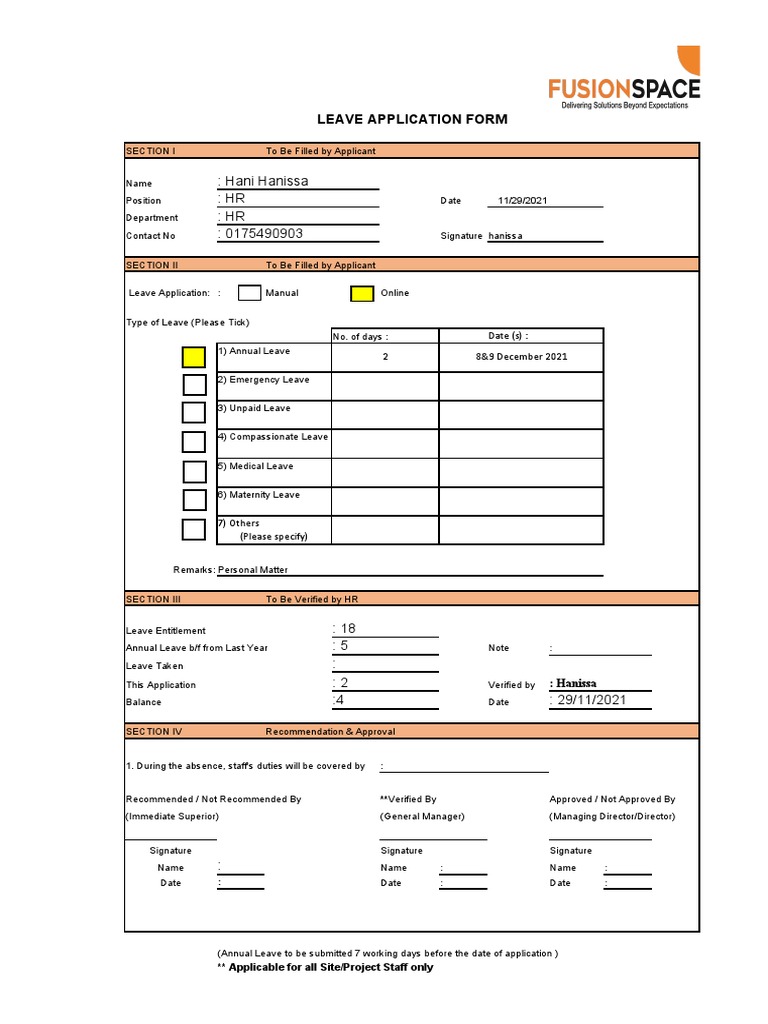 Leave Application Form | PDF