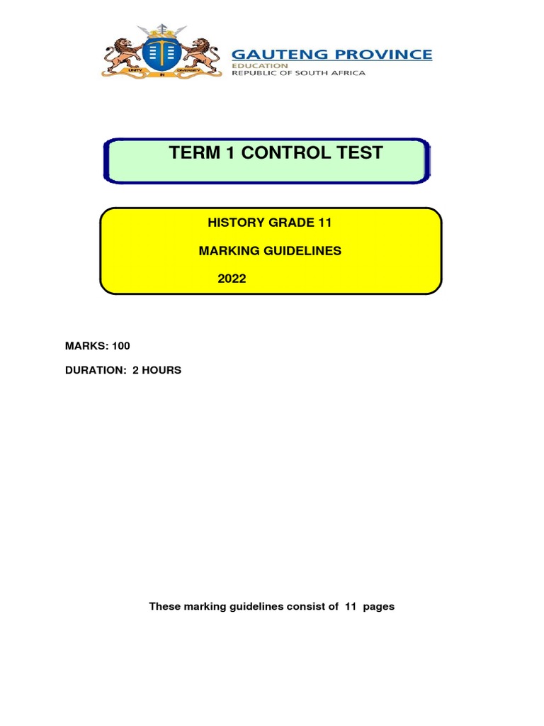 2022 GP History Grade 11 Term 1 Test Marking Guideline | PDF | New Deal ...