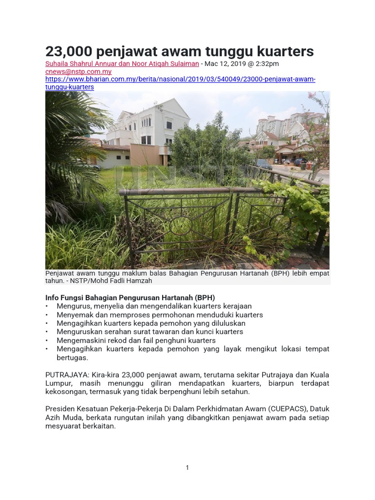 BPH Penjawat Awam Tunggu Kuarters 2019 | PDF