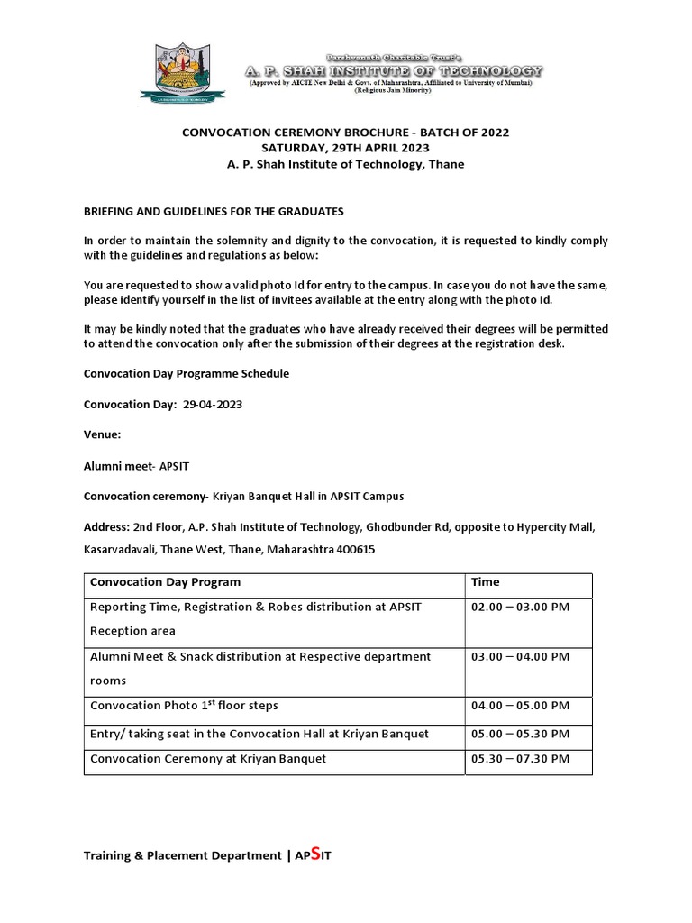 Convocation Brochure For 2022 Batch | PDF | Art | Technology & Engineering
