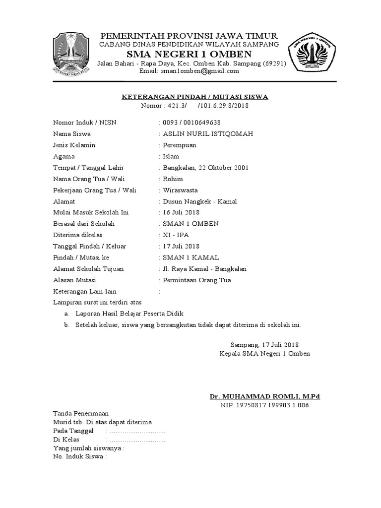 Surat Keterangan Lain (Mutasi) | PDF