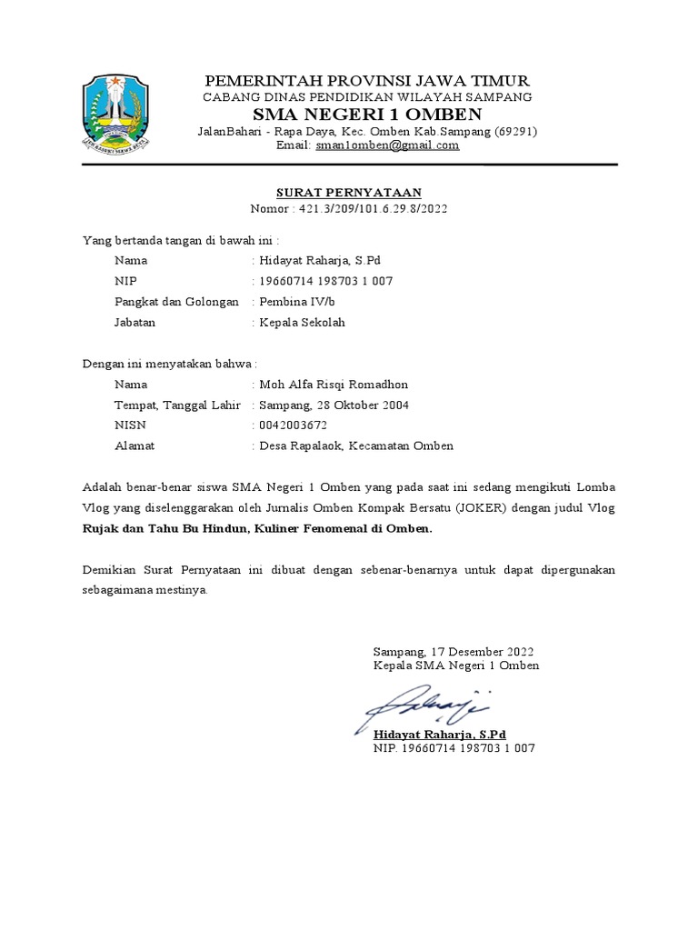 Surat Pernyataan Lomba | PDF