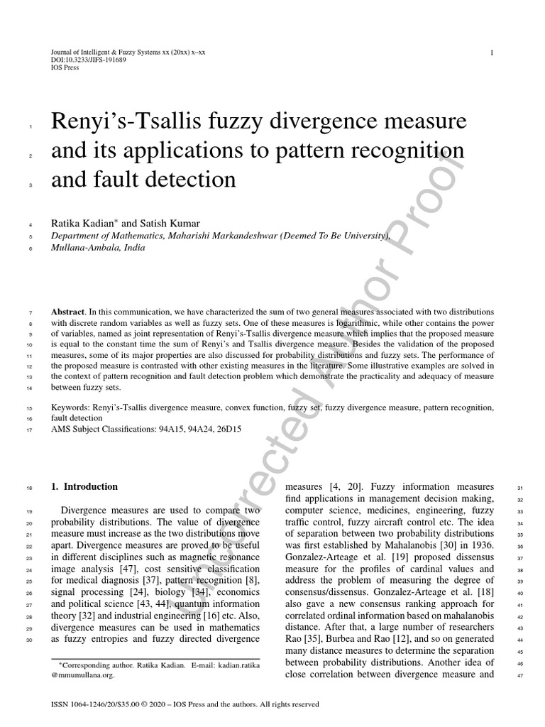 Renyi Tsallis Fuzzy Divergence | PDF | Fuzzy Logic | Statistical Theory