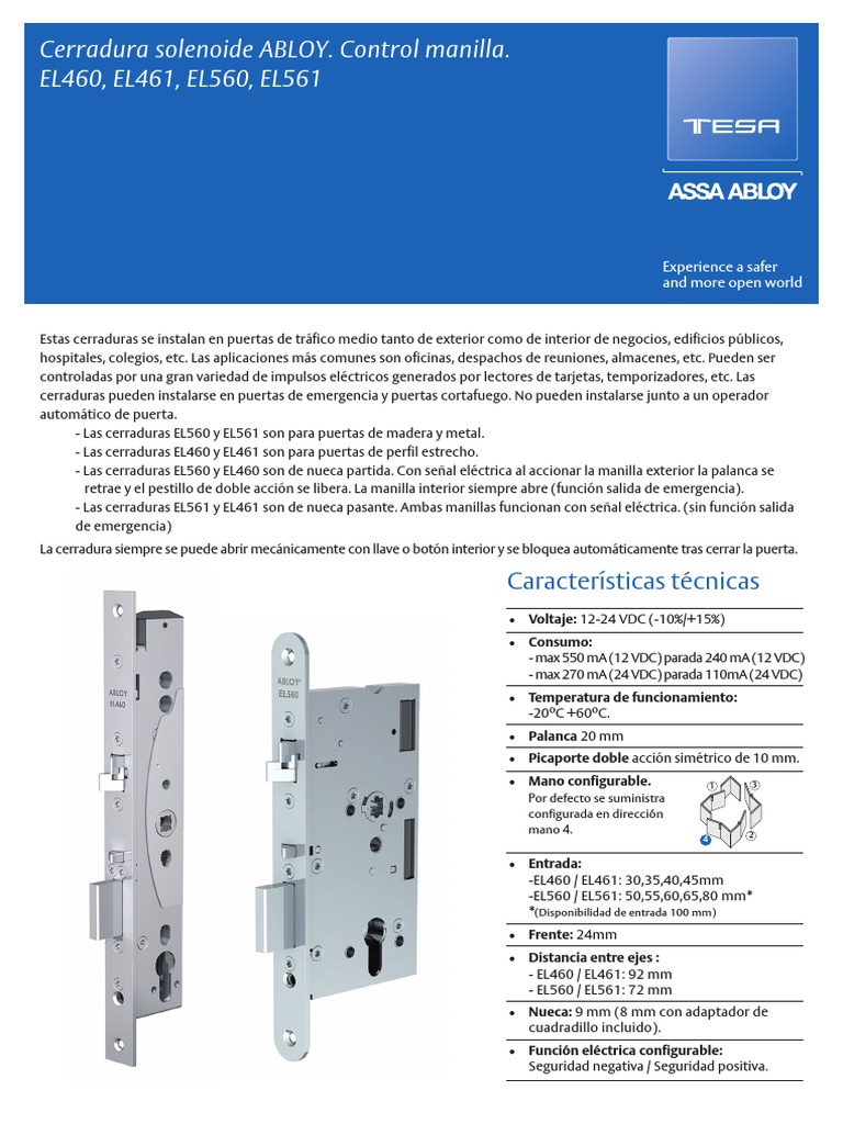 Cerraduras Solenoides ABLOY EL460/EL461 | PDF | Bienes manufacturados ...