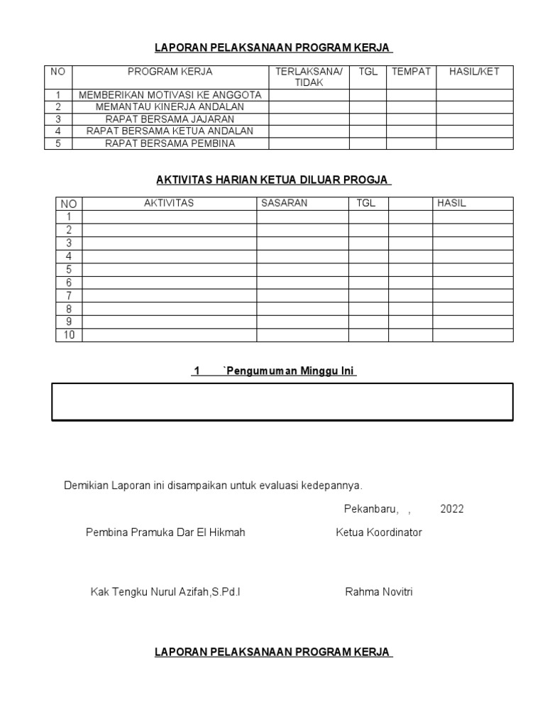 Laporan Pelaksanaan Program Kerja | PDF