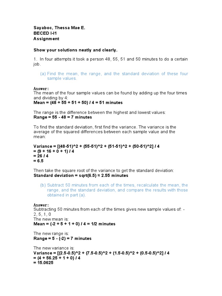 Assignment (MMW) | PDF | Coefficient Of Variation | Statistical Analysis