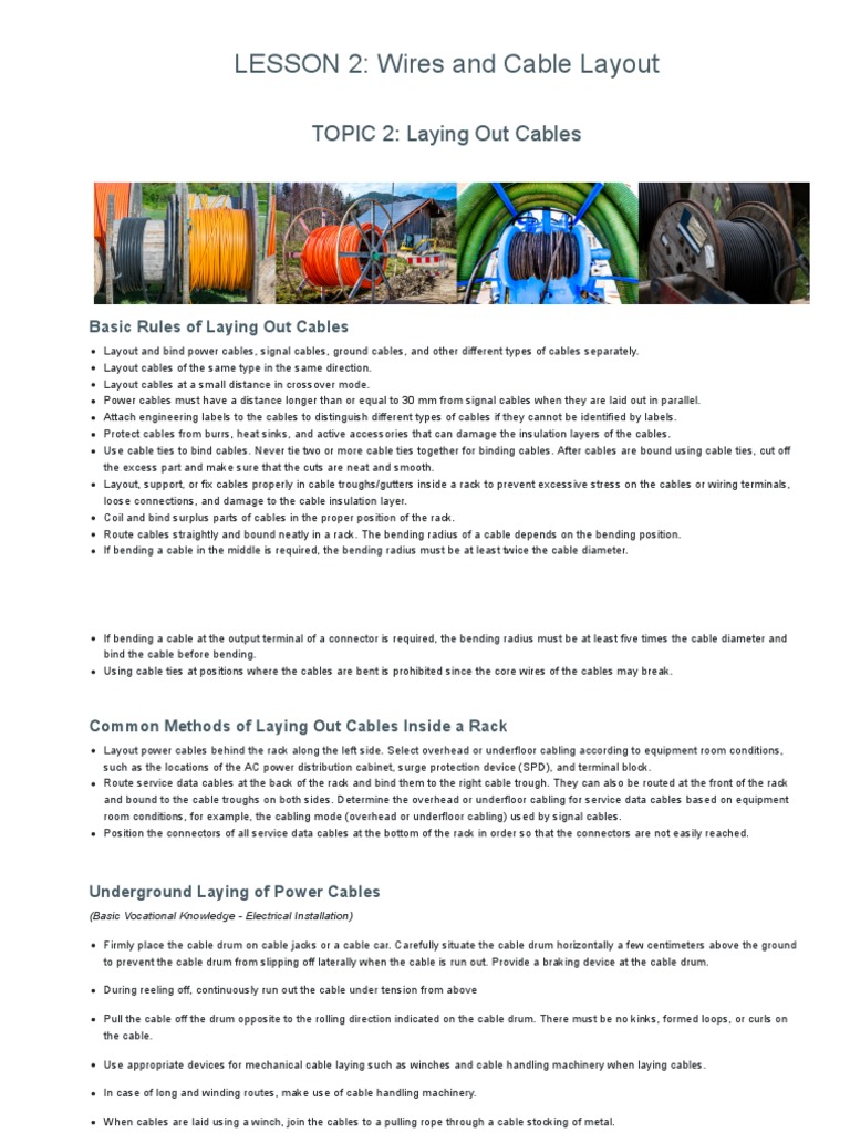 LESSON 2 - Topic 2 - Laying Out Cables | PDF | Electrical Wiring | Machines