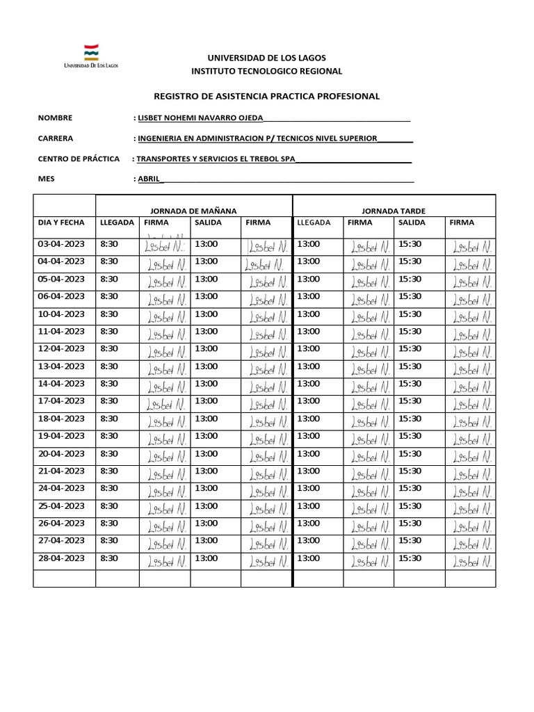 Registro de Asistencia Practica Profesional | PDF