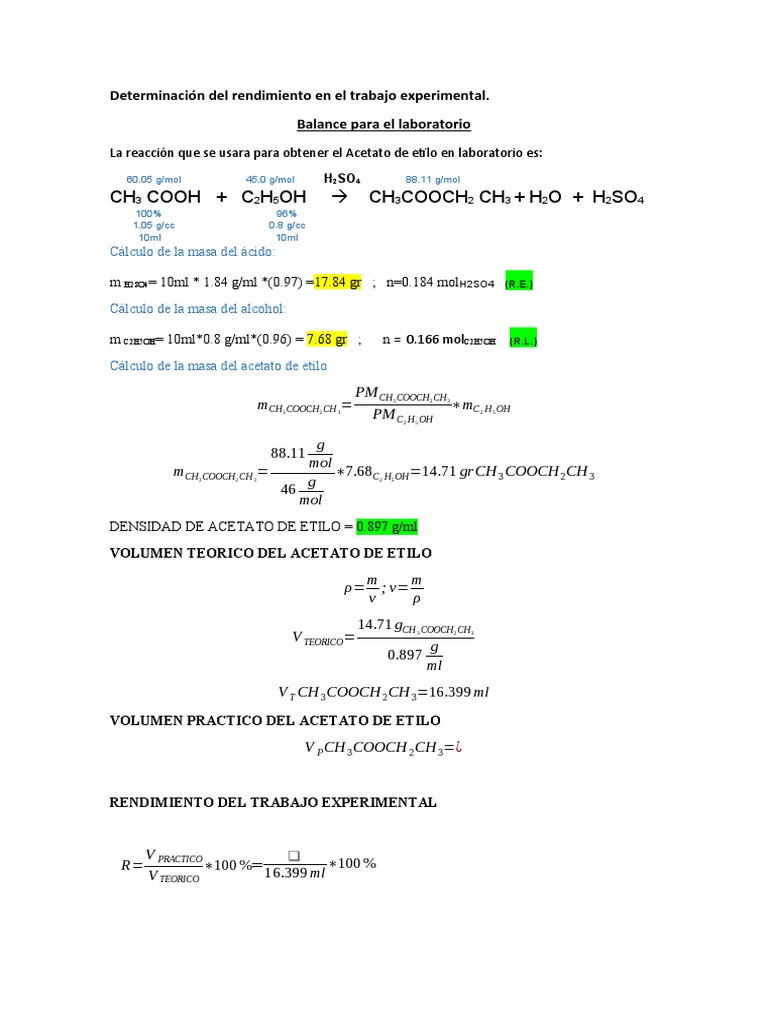 Densidad y rendimiento del acetato de etilo | PDF | Química Orgánica ...