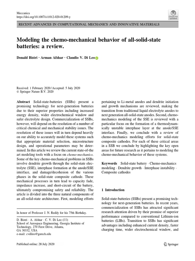 Modeling The Chemo-Mechanical Behavior of All-Solid-State Batteries: A Review | PDF | Lithium ...