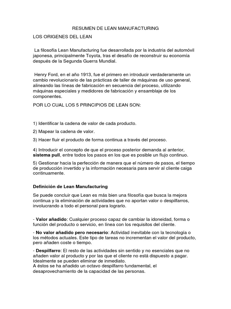 Resumen de Lean Manufacturing | PDF | Lean Manufacturing | Economias