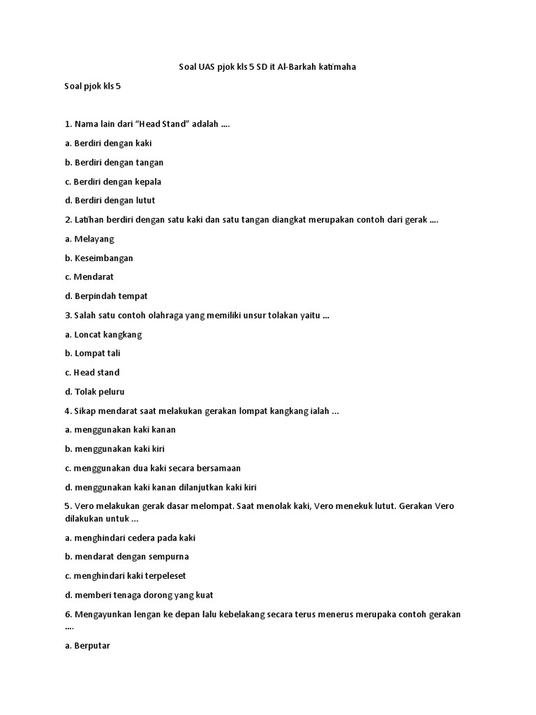 Uas Pjok Kls 5 | PDF