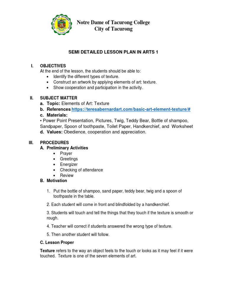 SEMI DETAILED LESSON PLAN IN ARTS 1 Botavaragamboa | PDF