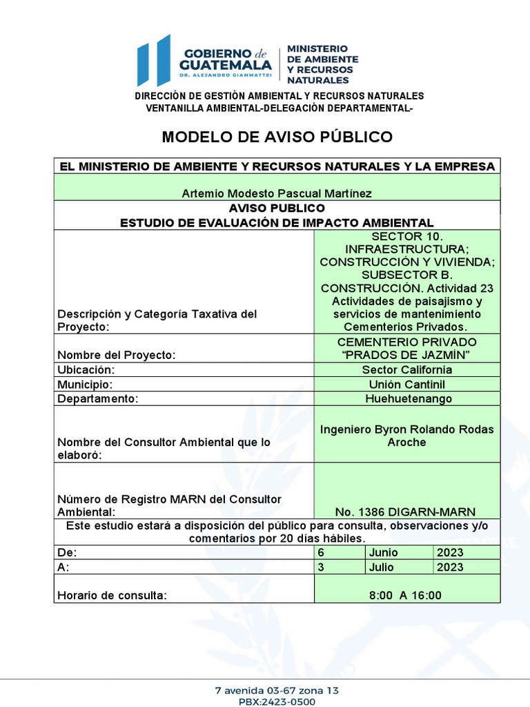 Modelo Eia Edicto Español | PDF | Evaluación de impacto ambiental ...