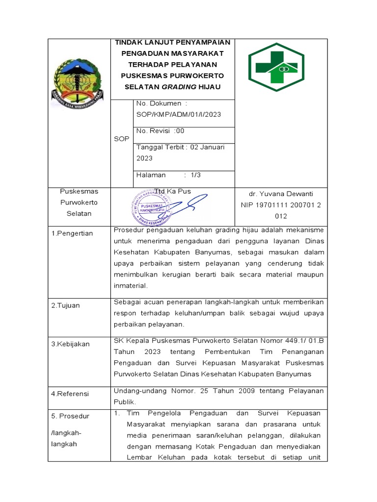 Sop Aduan Grading Hijau | PDF