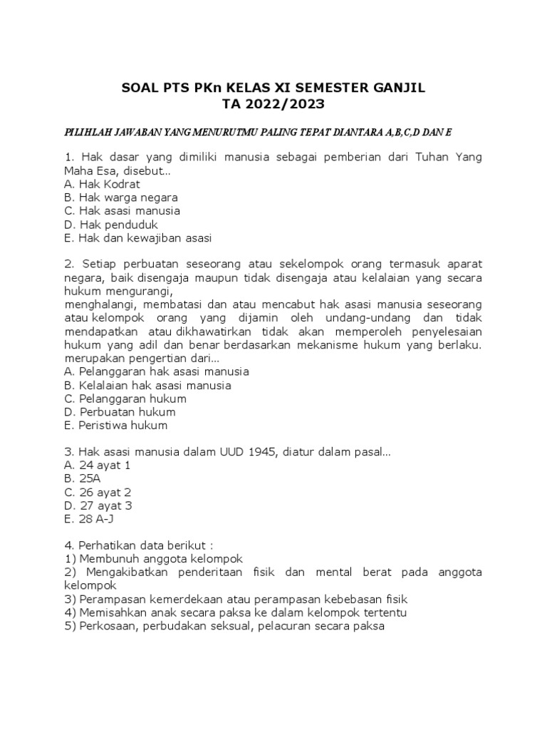 SOAL PTS PKN KELAS XI SEMESTER GANJIL | PDF