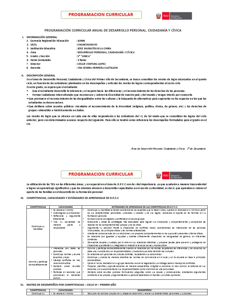 1ro Programacion Anual D.P.C.C | PDF | Enseñando | Aprendizaje