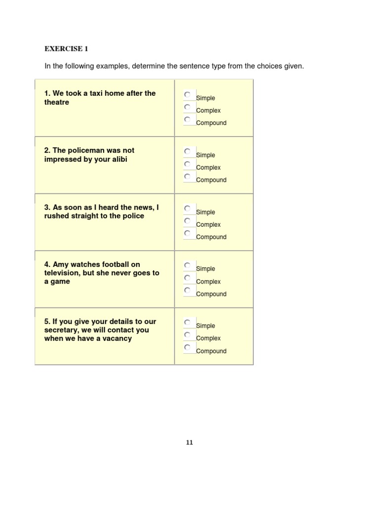 Sentence Structure Identification Exercises | PDF | Sentence ...