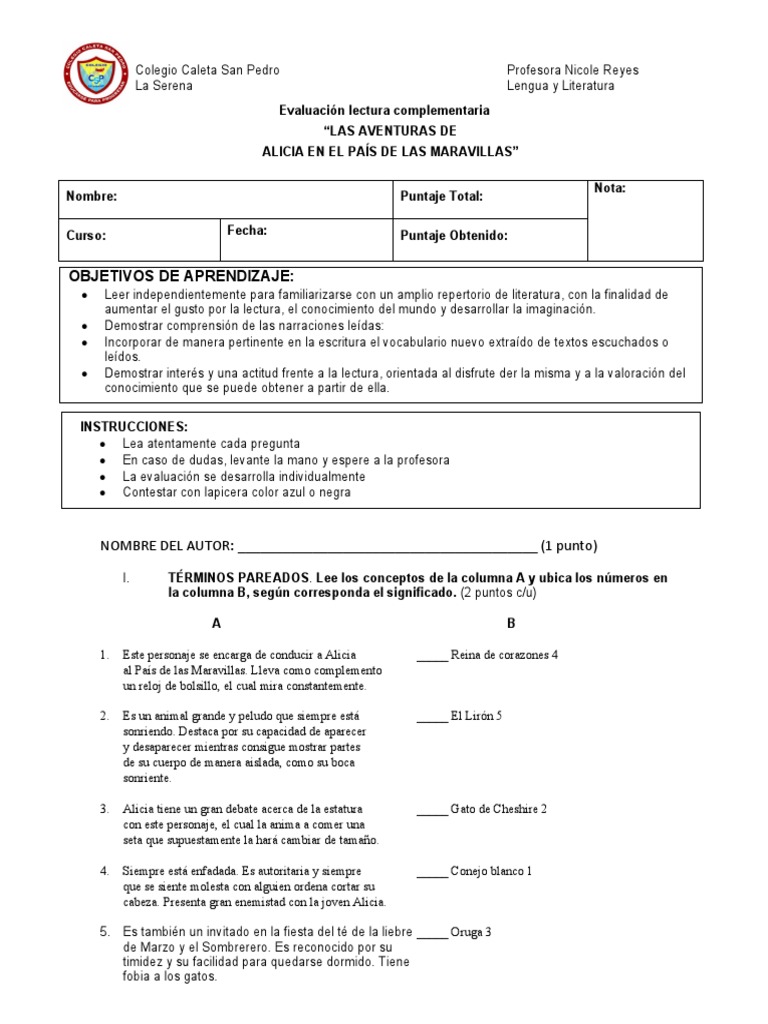 ALICIA EN EL PAÍS DE LAS MARAVILLAS Pauta | PDF | Las aventuras de ...