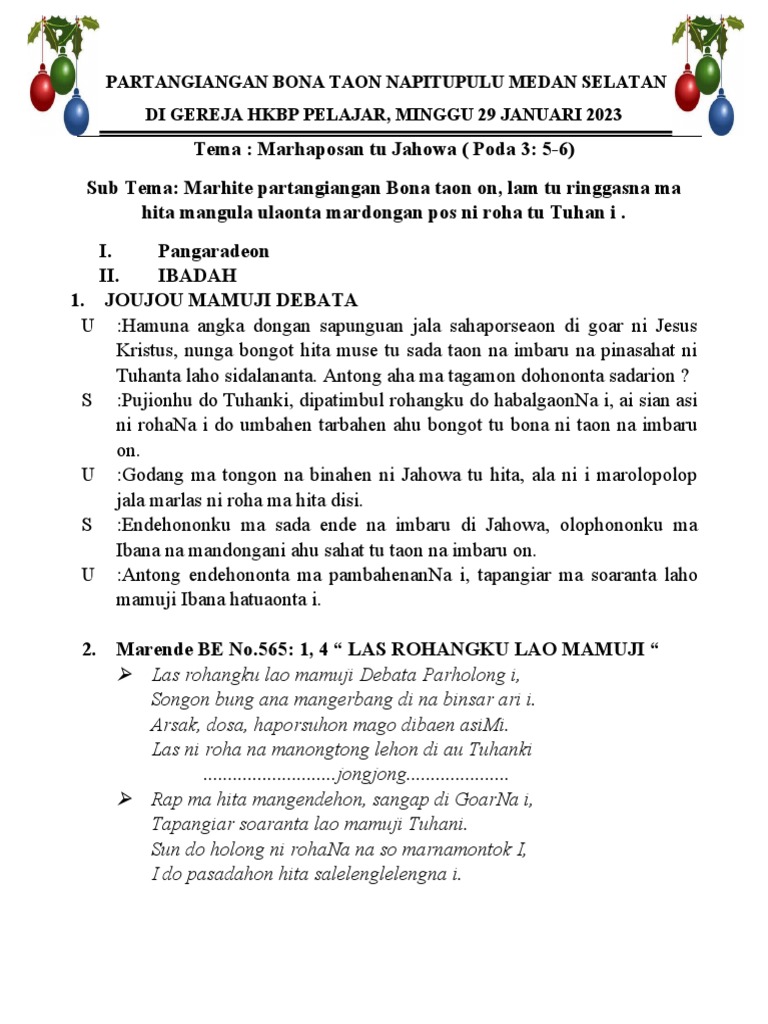 Partangiangan Bona Taon Napitupulu 2023 | PDF | Seni & Disiplin Bahasa ...