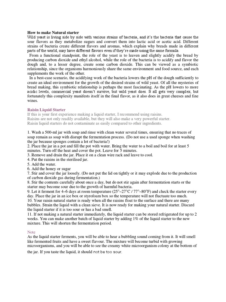Making a Natural Raisin Starter | PDF | Yeast | Breads