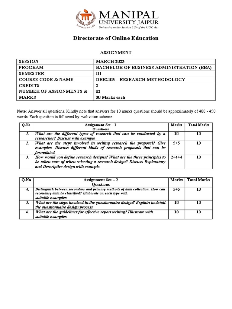 BBA Research Methodology Assignment Guide | PDF
