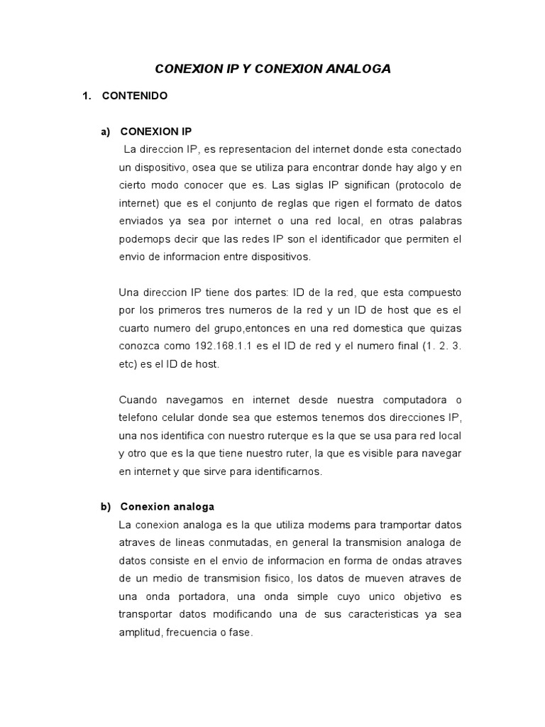 Conexion Ip y Conexion Analoga | PDF | Red de computadoras | Protocolos ...