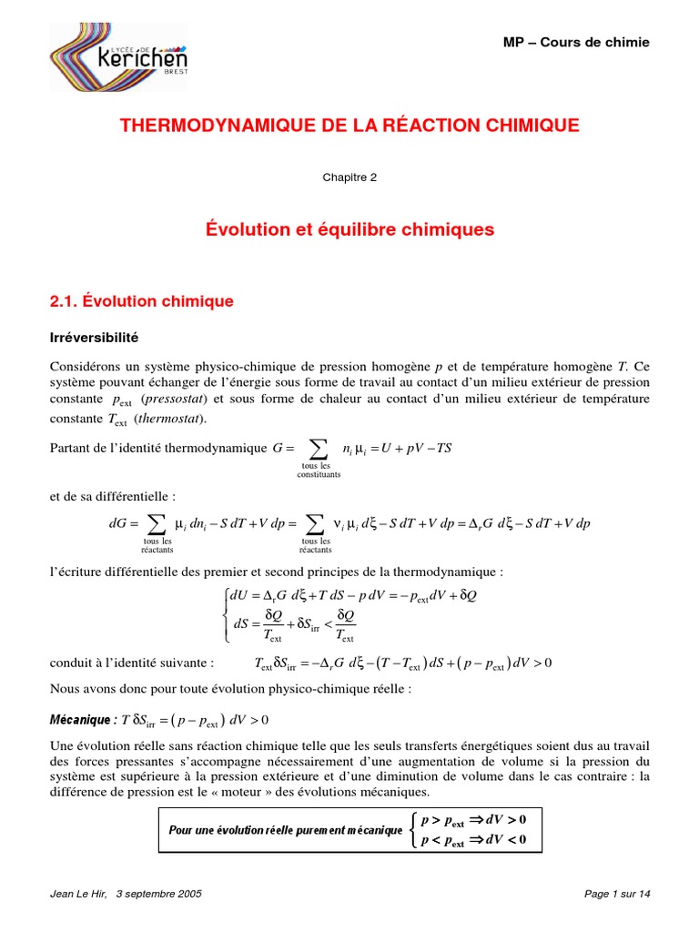Thermodynamique des Équilibres Chimiques | PDF | Équilibre chimique ...