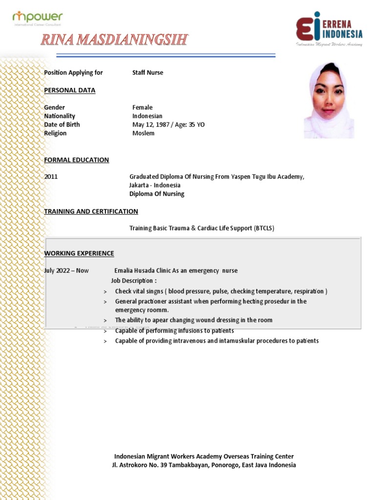 CV Rina Masdiana | PDF | Nursing | Intravenous Therapy