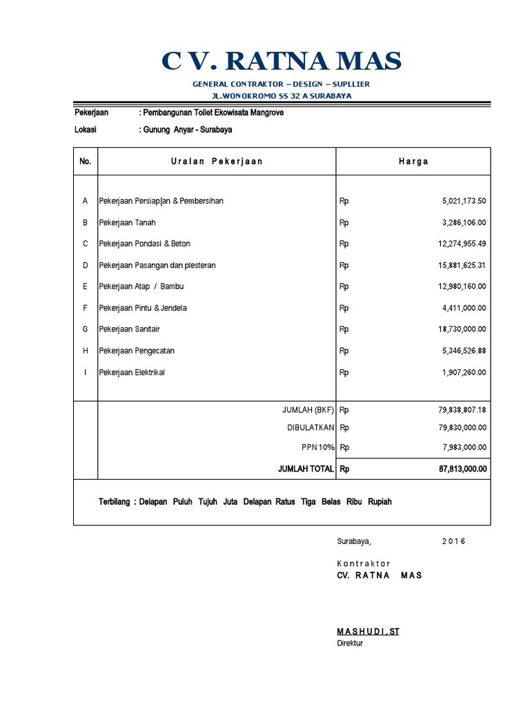 Penawaran Cv. Ratna Mas Toilet3 - Rev Bambu | PDF