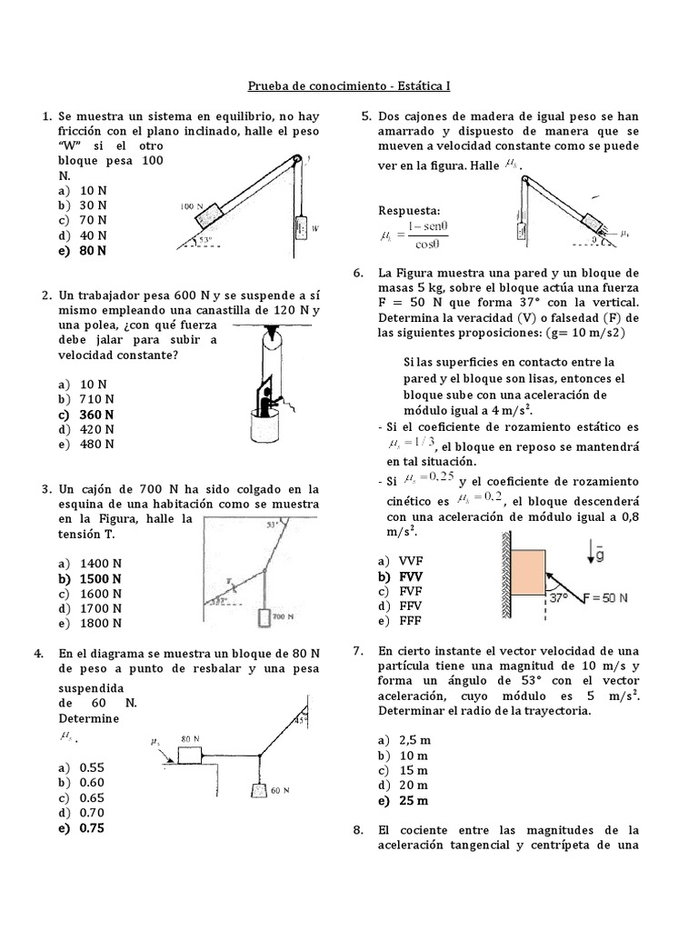 Ejercicios Estática I | PDF | Fricción | Física Aplicada e Interdisciplinaria