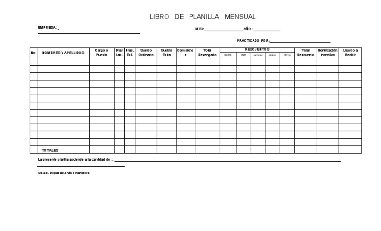 Formato Planilla Mensual | PDF