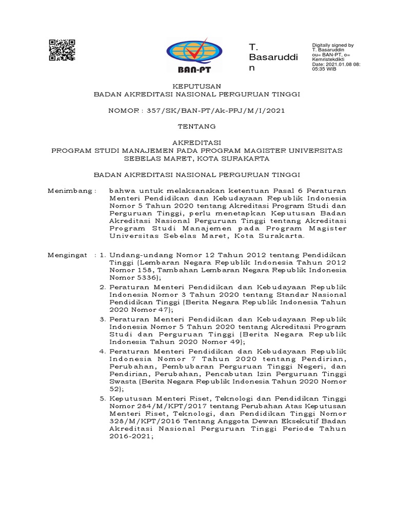 SK Akreditasi S2 Manajemen 369 A 15 11 2020 | PDF