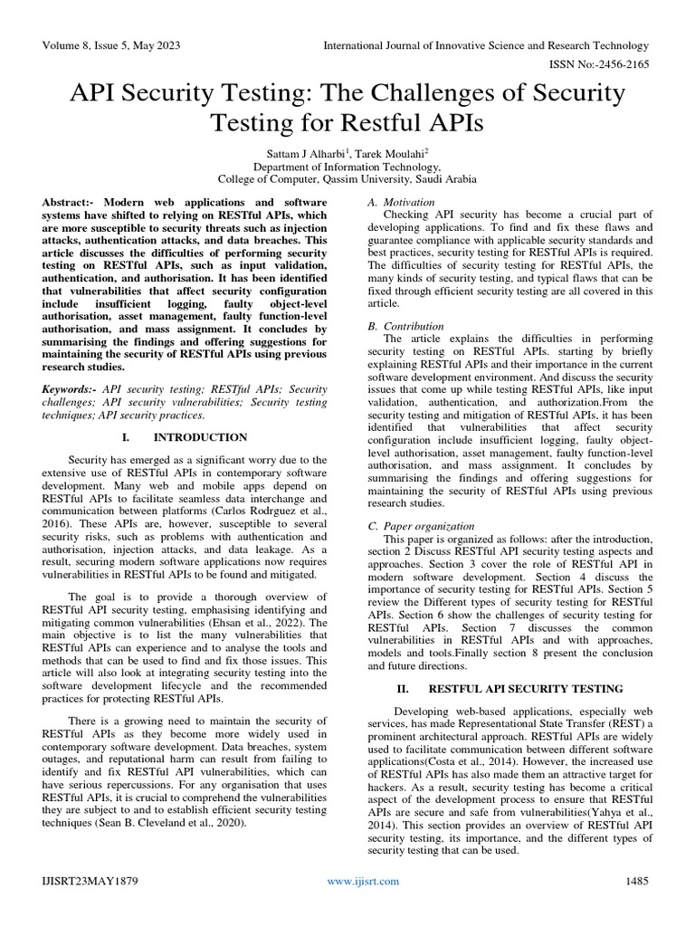 API Security Testing The Challenges of Security Testing For Restful ... API Security Testing The Challenges of Security Testing For Restful ...