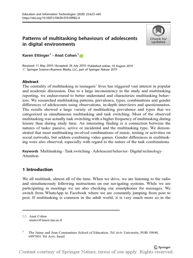 Patterns of Multitasking Behaviours of Adolescents | PDF | Attention | Adolescence