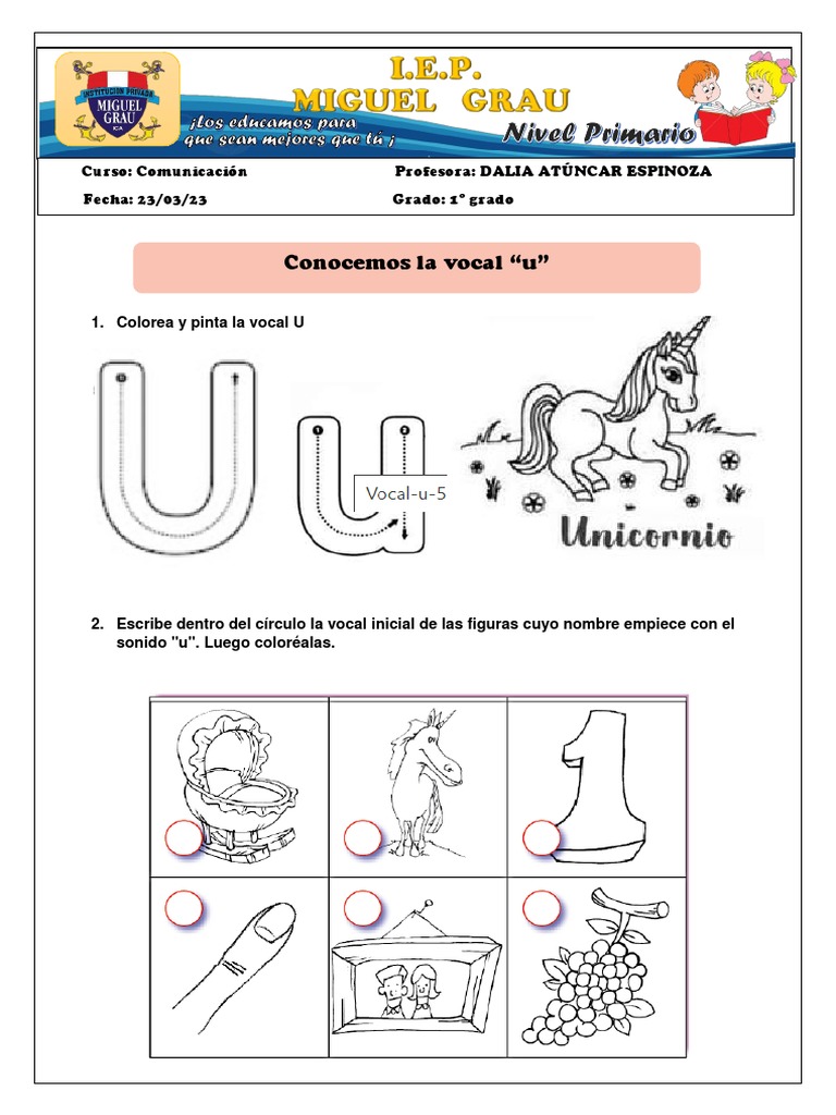 Actividades para conocer la vocal U | PDF