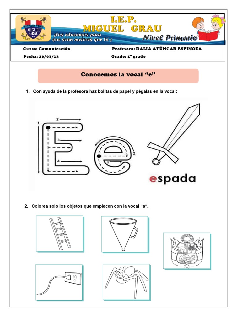 Actividades con la vocal "e" | PDF