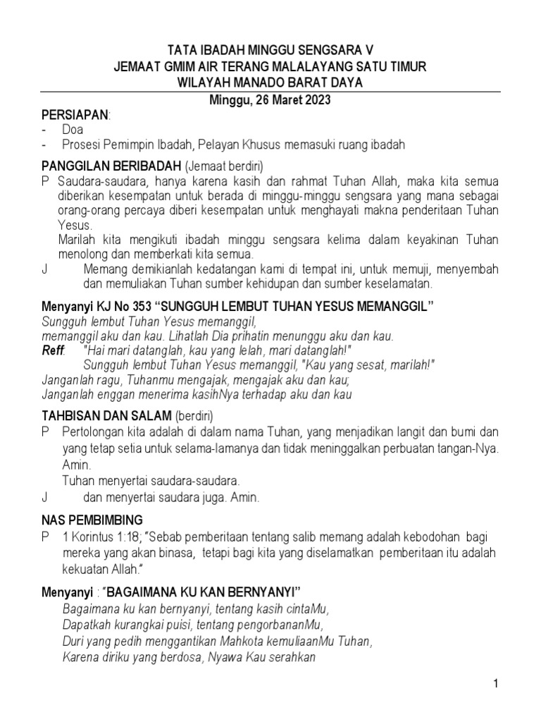 Tata Ibadah Minggu Sengsara V Minggu 26 Maret 2023 | PDF | Kajian Bahasa Asing | Puisi