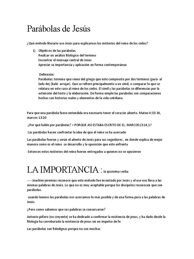 Clase de Parábolas de Jesús | PDF | Parábolas de Jesús | Jesús