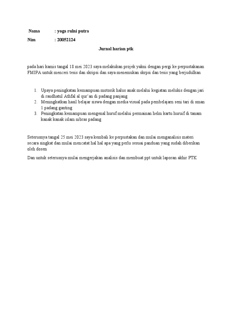 Jurnal Harian PTK | PDF