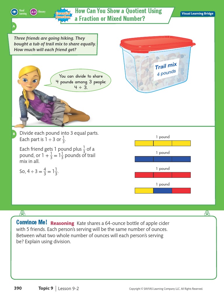Envision 9.2 Fractions and Mixed Numbers As Quotients | PDF